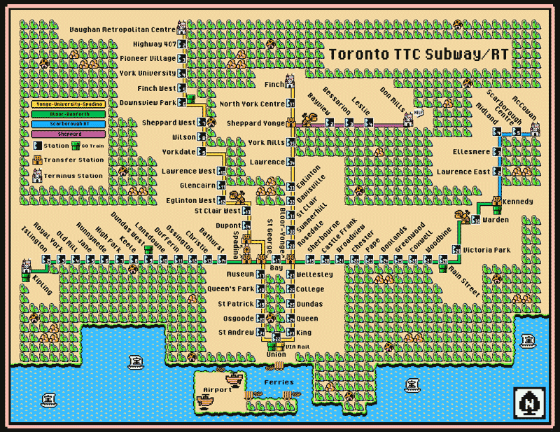 Toronto TTC Subway/RT Map - Super Mario 3 Style - Dave's Geeky Ideas